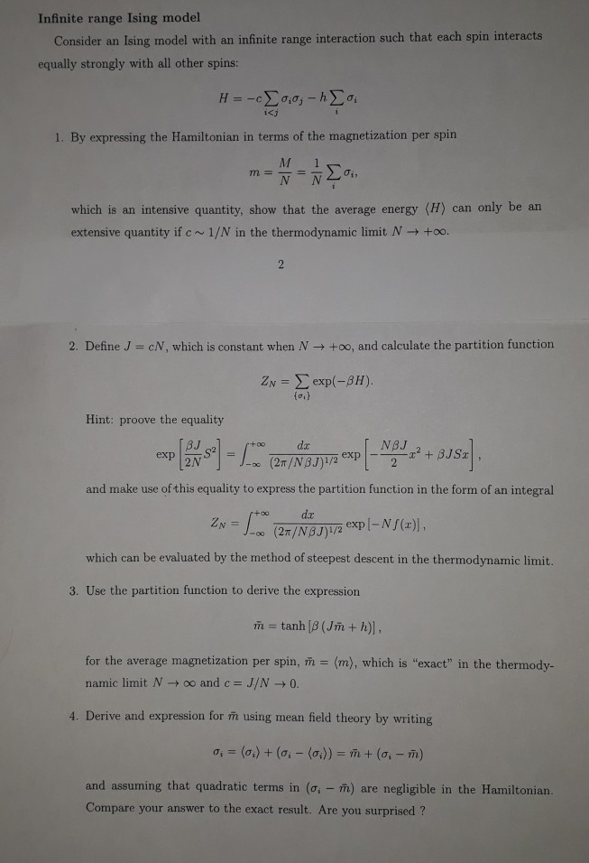 Solved Infinite range Ising model Consider an Ising model | Chegg.com