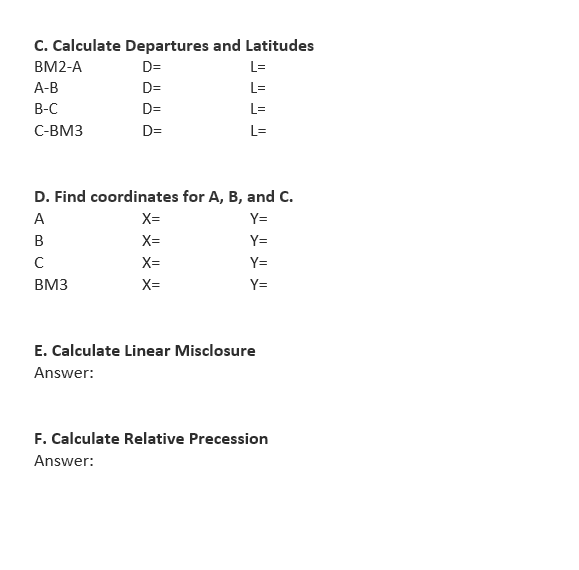 Solved A B= C= BM3= B. Calculate Angle Misclosure, by | Chegg.com