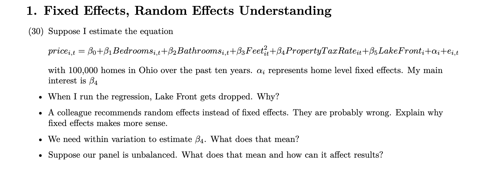 1. Fixed Effects, Random Effects Understanding (30) | Chegg.com