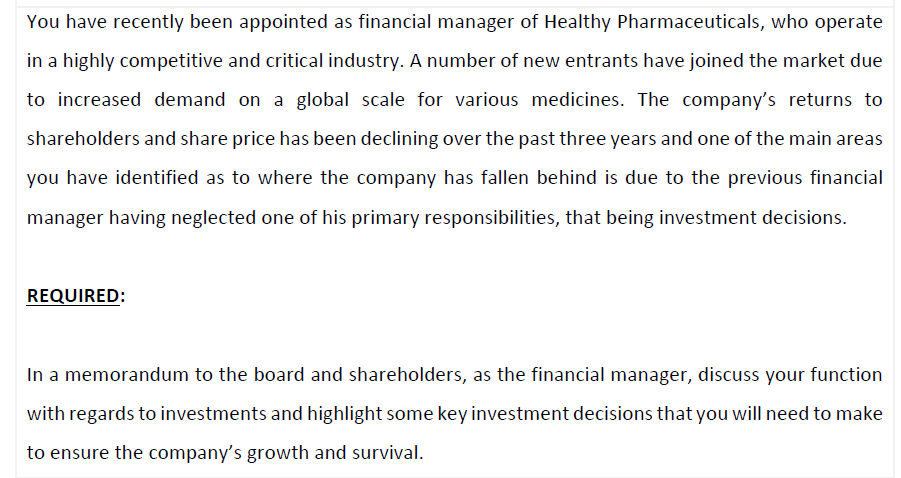 Solved You have recently been appointed as financial manager | Chegg.com