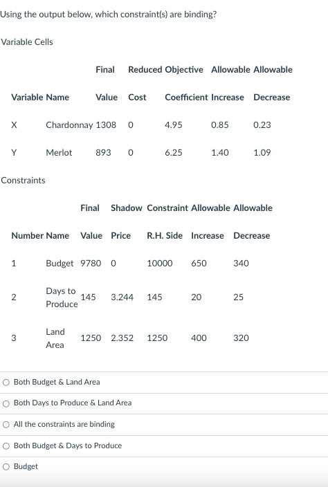 Solved Using the output below, which constraint(s) are | Chegg.com