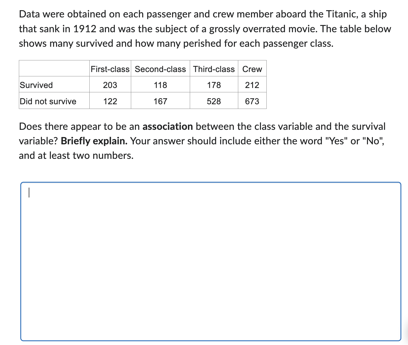 Solved Data were obtained on each passenger and crew member | Chegg.com