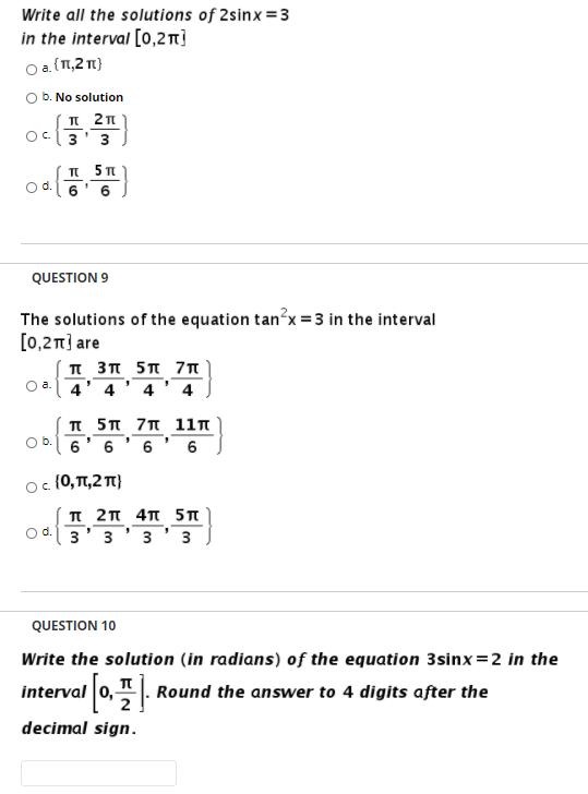 Solved Write all the solutions of 2sinx=3 in the interval | Chegg.com