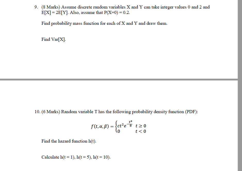 Solved 9. (8 Marks) Assume discrete random variables X and Y | Chegg.com