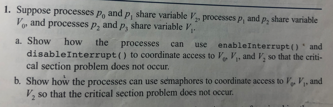 Solved 1. Suppose processes p0 and p1 share variable V2, | Chegg.com