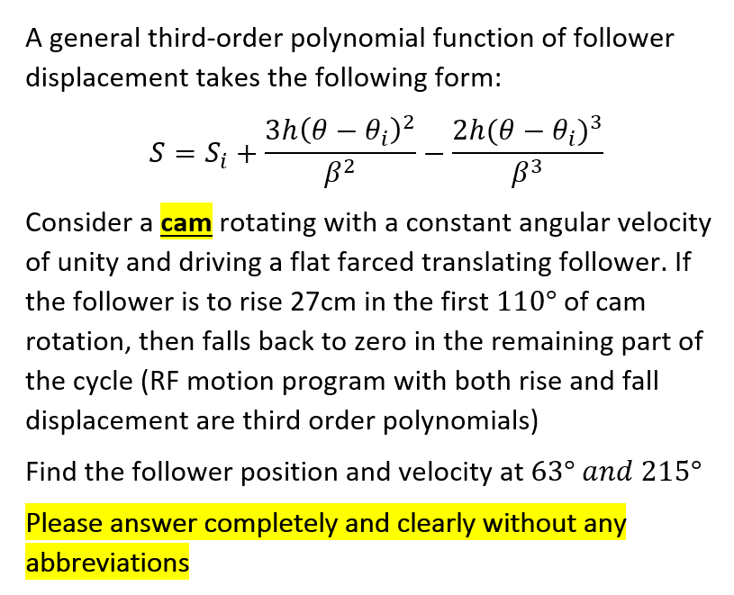 Solved A general third-order polynomial function of follower | Chegg.com