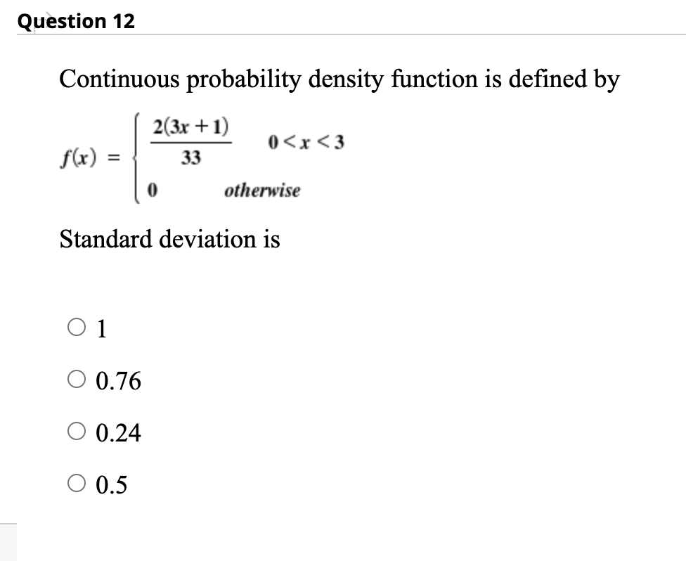 Solved Question 12 Continuous probability density function | Chegg.com