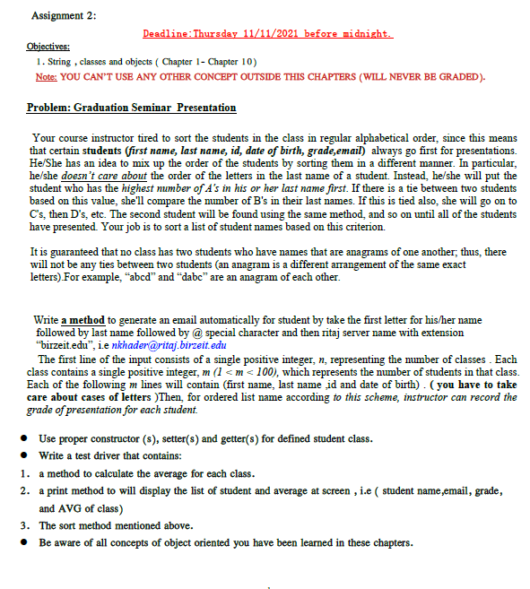 Solved Assignment 2: Deadline: Thursday 11/11/2021 before | Chegg.com