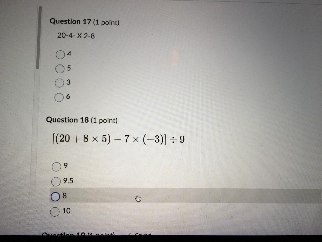 Solved Question 17 (1 point) 20-4- ×2−8 Question 18 (1 | Chegg.com