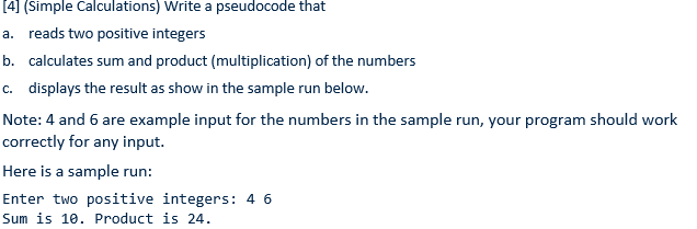 Solved 4 Simple Calculations Write A Pseudocode That A 0409