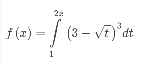 Solved f(x)=∫12x(3−t)3dt | Chegg.com