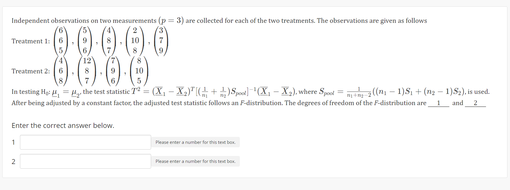 Independent observations on two measurements (p=3) | Chegg.com