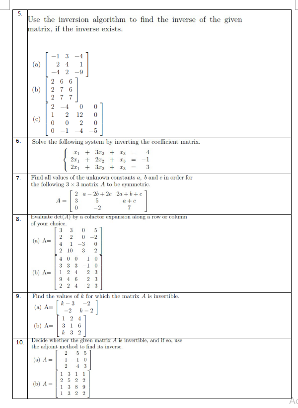 Solved Solve the following system by inverting the | Chegg.com