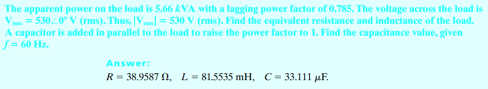 Solved The apparent power on the load is 5.66kVA with a | Chegg.com