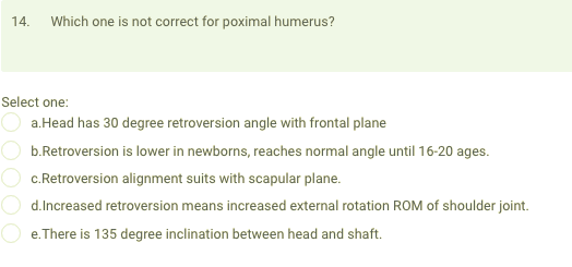 Solved 14. Which one is not correct for poximal humerus? | Chegg.com