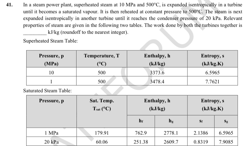 Solved In a steam power plant, superheated steam at 10MPa | Chegg.com