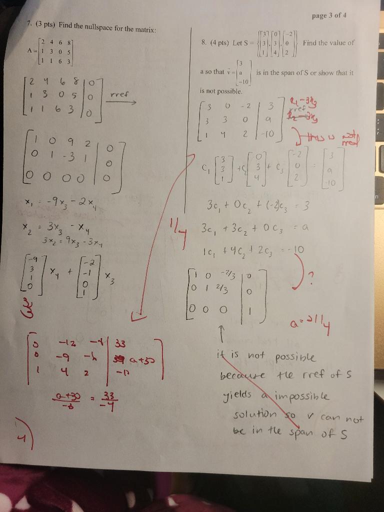 Solved 7. (3pts) Find the nullspace for the matrix: | Chegg.com