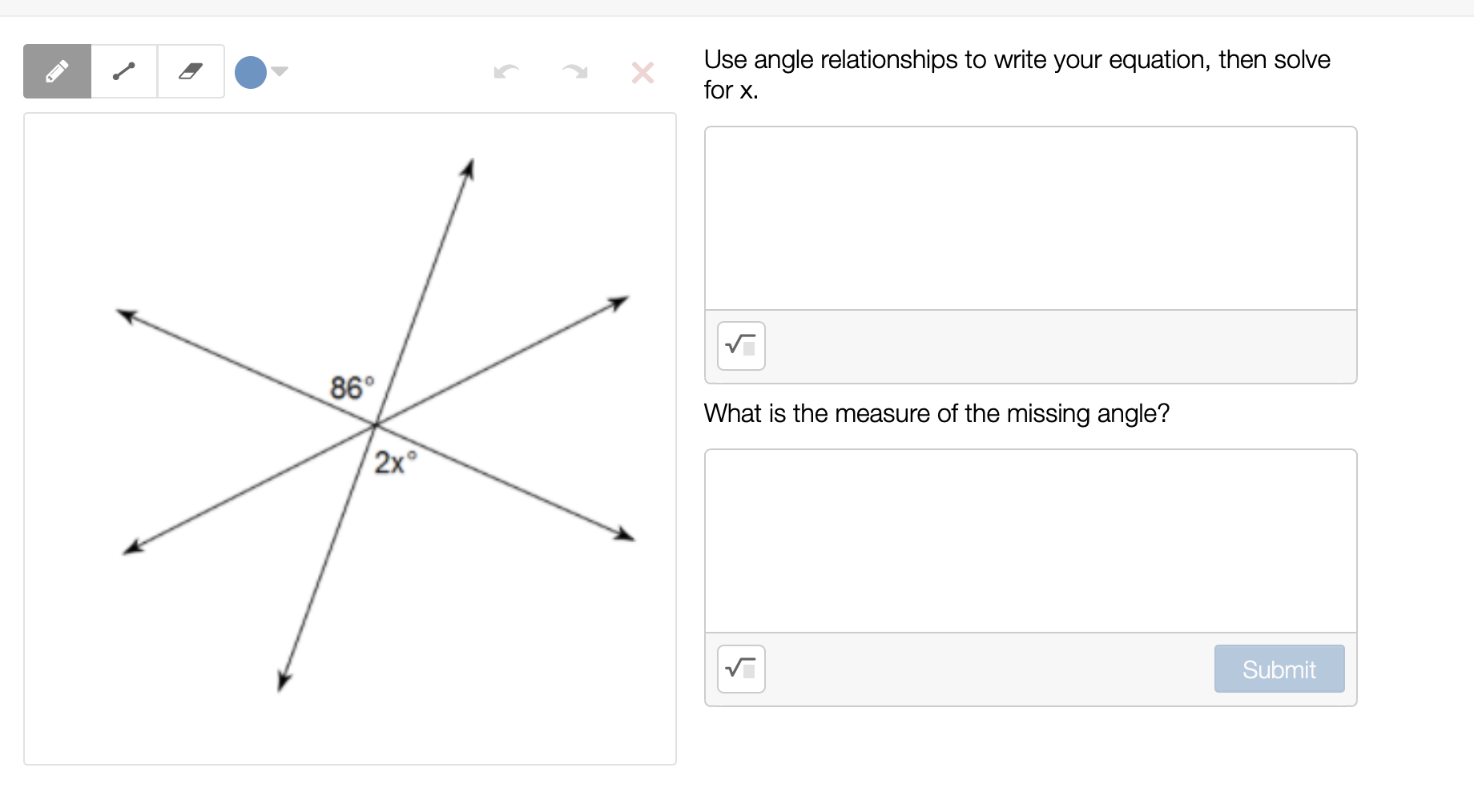 Solved . 5 x Use angle relationships to write your equation, | Chegg.com