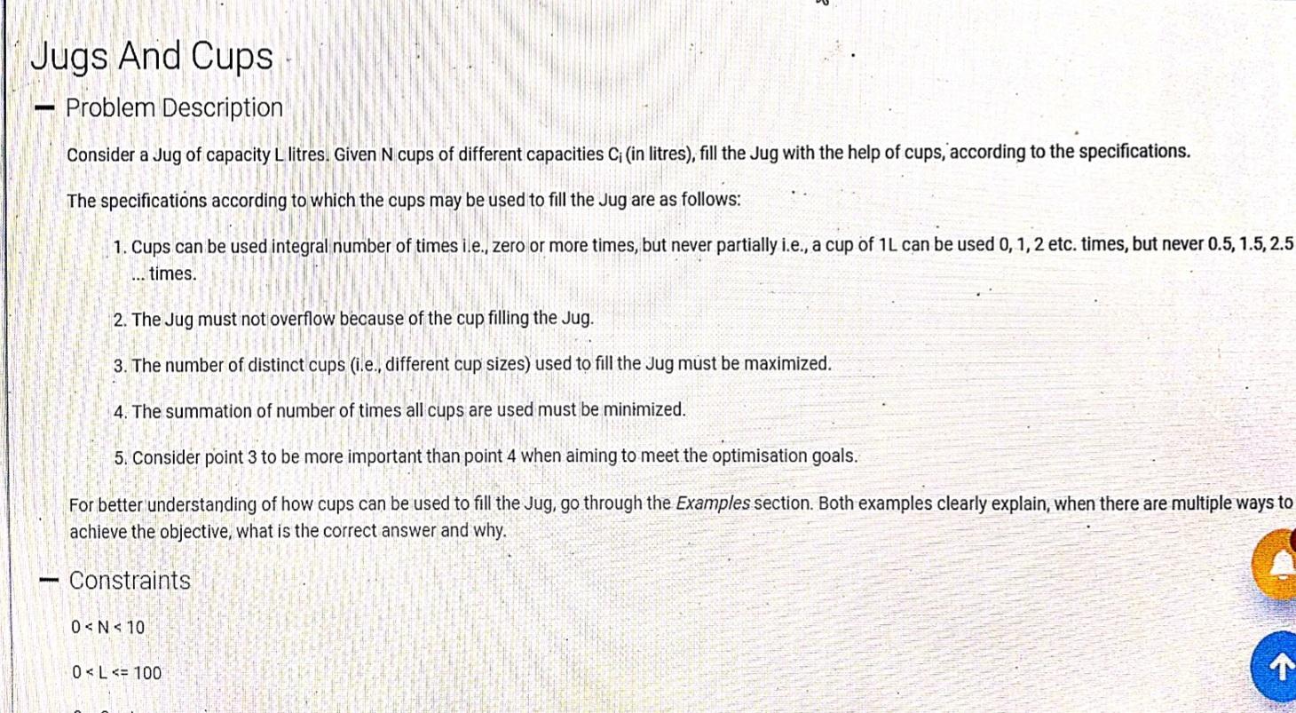 Solved Jugs And Cups Problem Description Consider a Jug of | Chegg.com