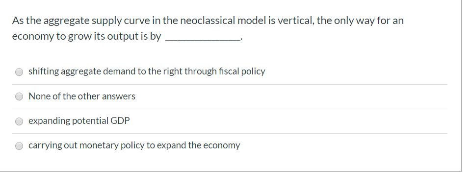 Solved As the aggregate supply curve in the neoclassical | Chegg.com