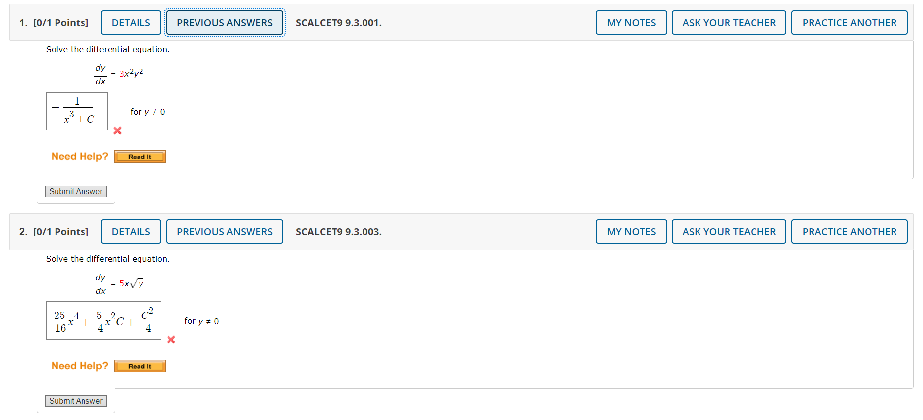 Solved /1 Points] SCALCET9 9.3.001. Solve the differential | Chegg.com