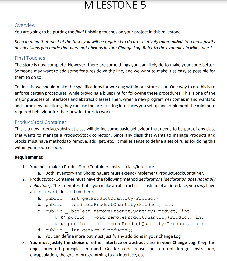 Please help complete assignment Milestone 5 in Java | Chegg.com