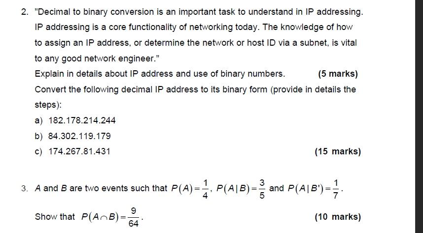 Solved 2. "Decimal to binary conversion is an important task | Chegg.com