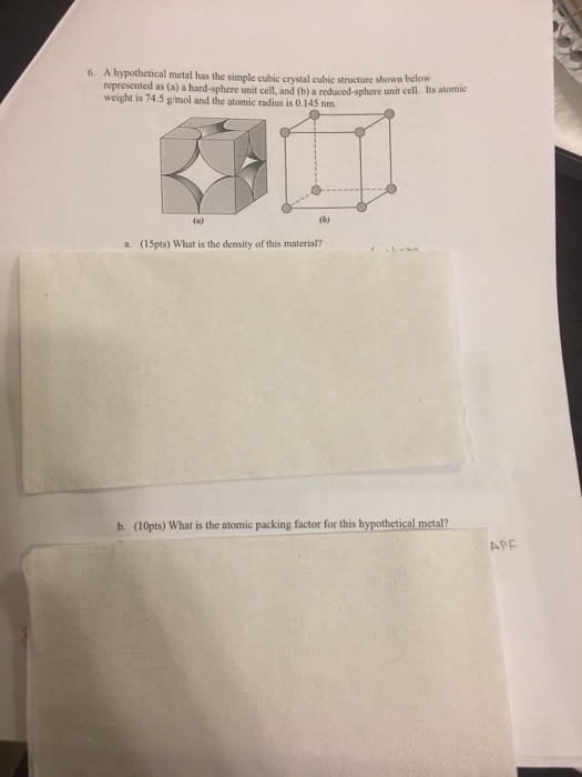 Solved A hypothetical metal has the simple cubic crystal | Chegg.com