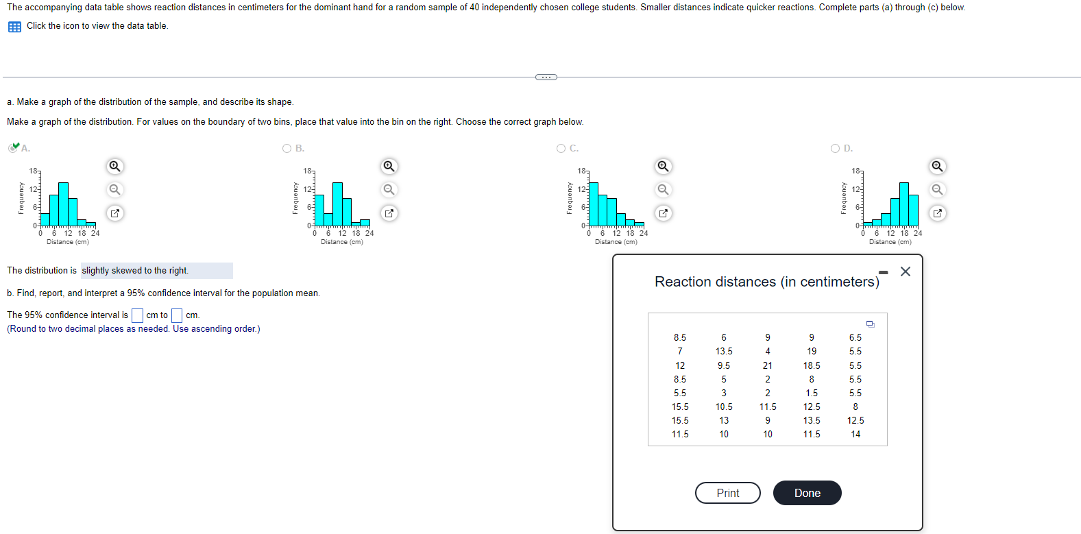 Solved The accompanying data table shows reaction distances | Chegg.com