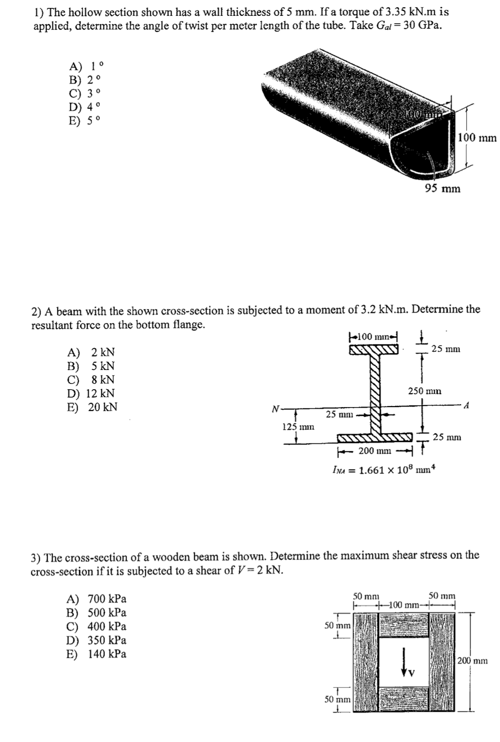 Solved 1) The hollow section shown has a wall thickness of 5 | Chegg.com