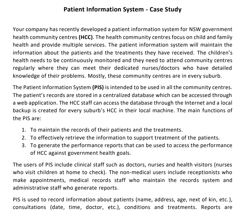 Patient Information System - Case Study Your company | Chegg.com