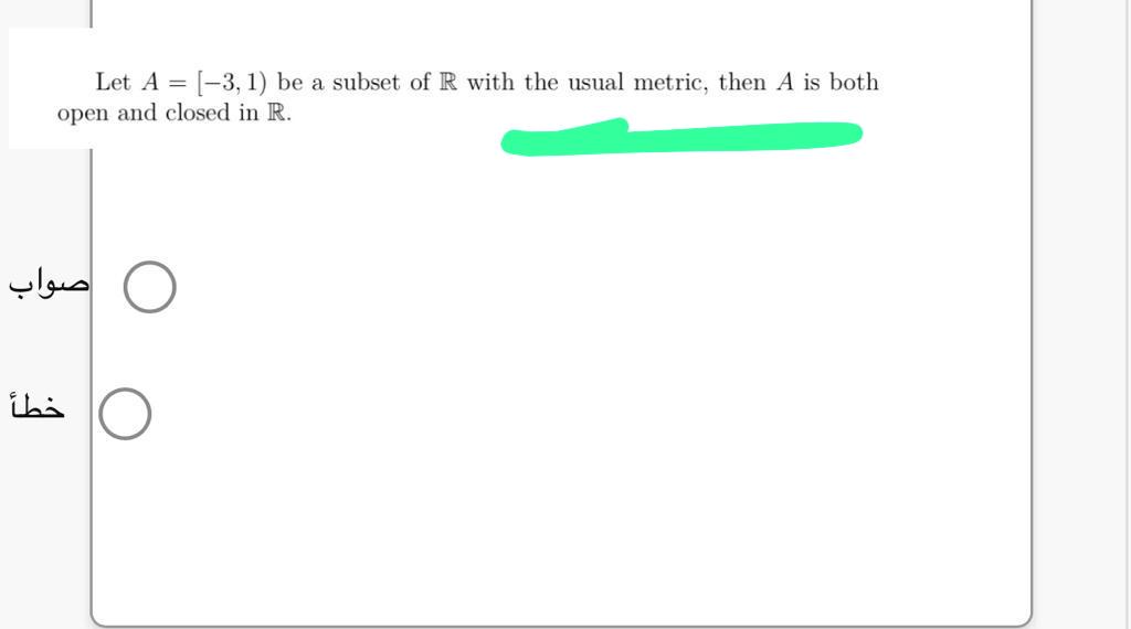 Solved Let A=[−3,1) be a subset of R with the usual metric, | Chegg.com