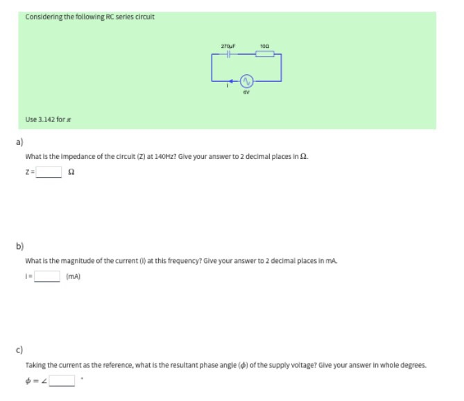 Solved Considering the following RC series circult 270uf Use | Chegg.com