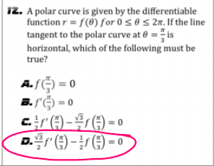 Solved 12. A polar curve is given by the differentiable | Chegg.com