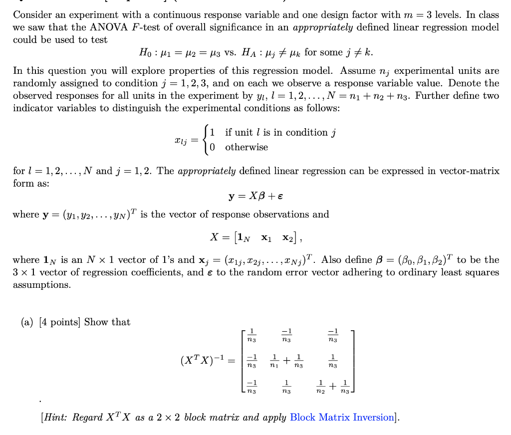 Consider an experiment with a continuous response | Chegg.com