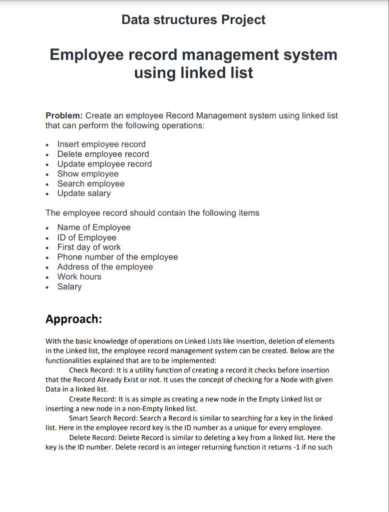 Solved Data structures Project Employee record management | Chegg.com