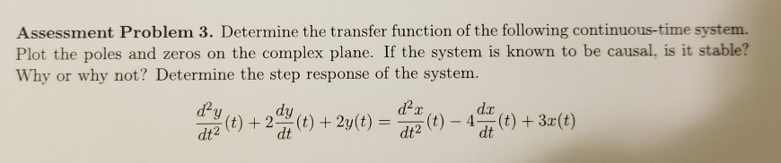 Solved Assessment Problem 3. Determine the transfer function | Chegg.com