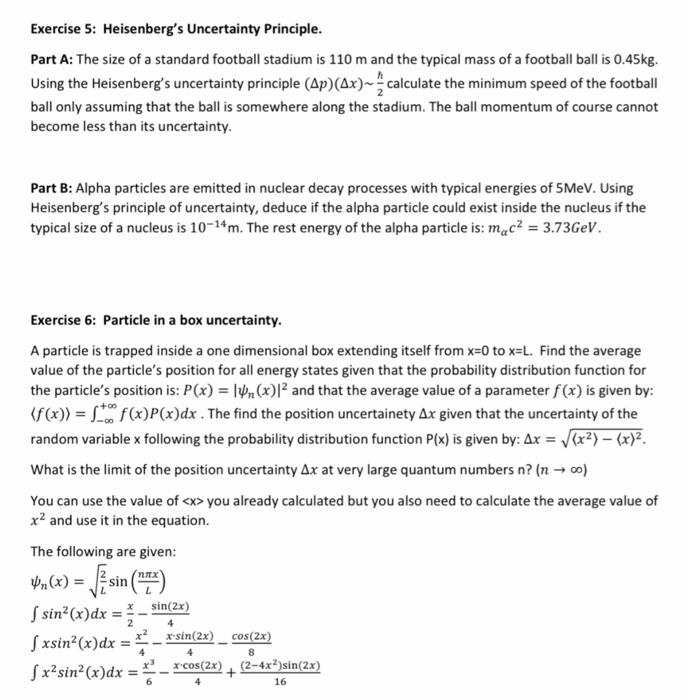 Solved Exercise 5: Heisenberg's Uncertainty Principle Part | Chegg.com