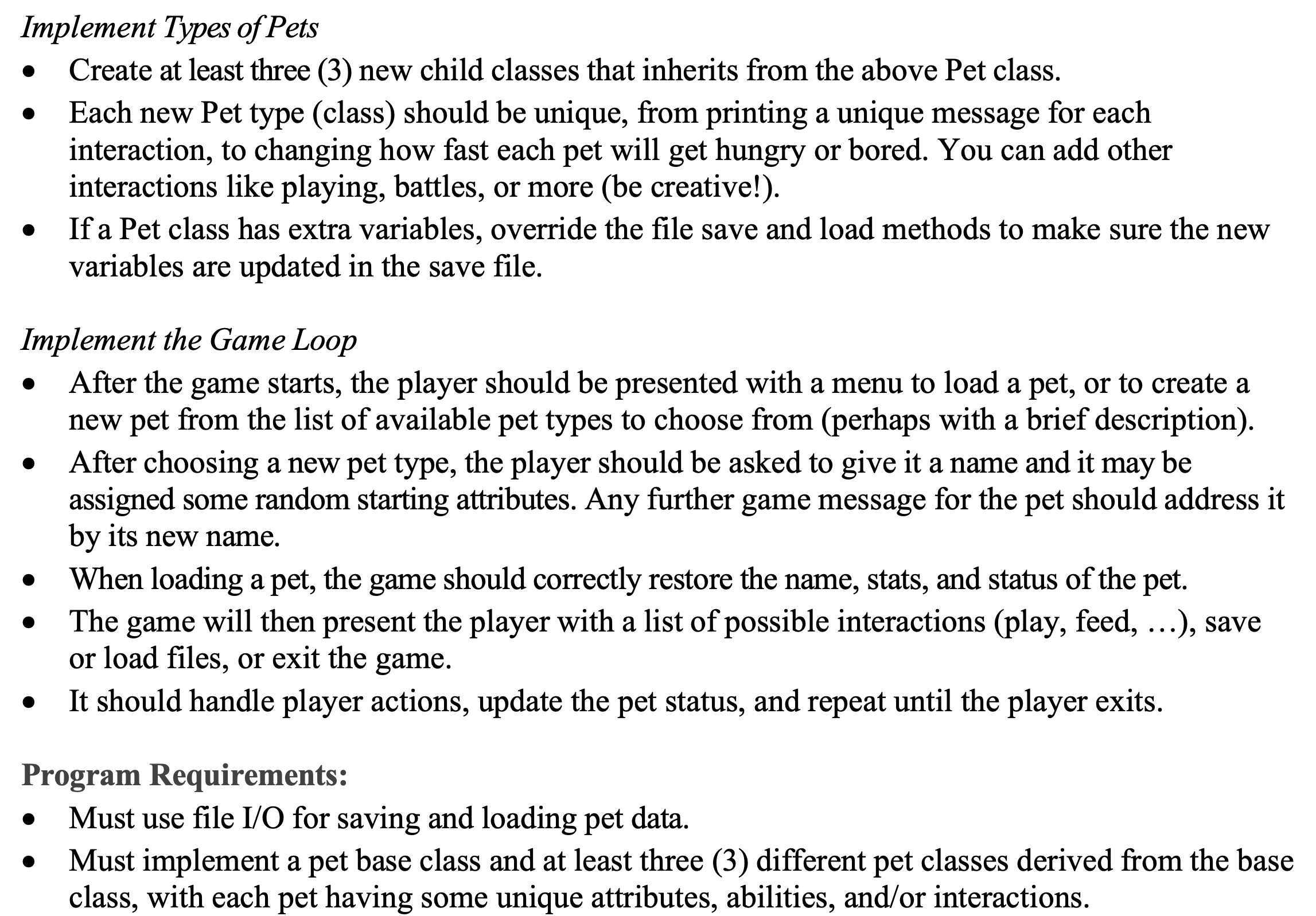 Solved Prompt: Create a virtual pet care game where players | Chegg.com