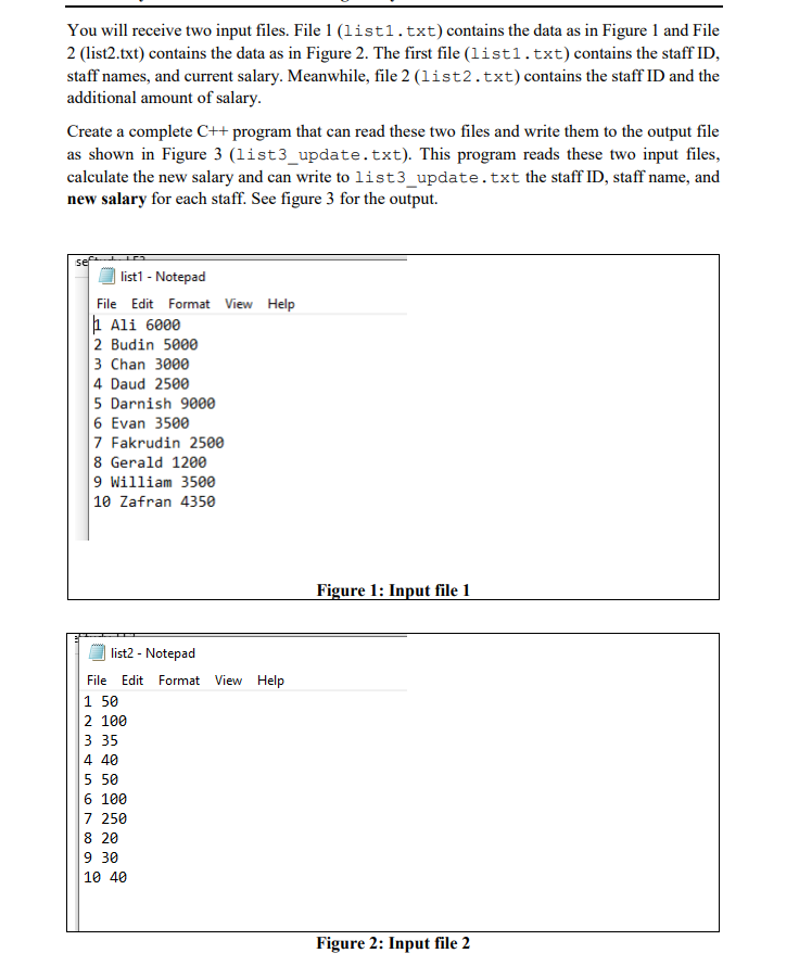 Solved You will receive two input files. File 1 (list1.txt) | Chegg.com