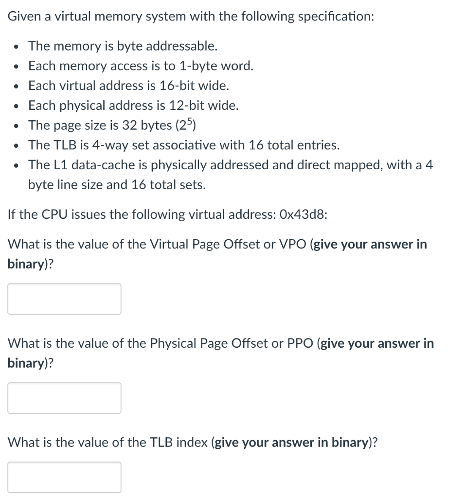Given a virtual memory system with the following | Chegg.com