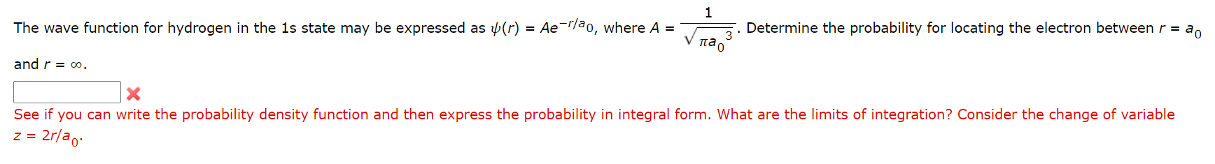 Solved 1 The wave function for hydrogen in the 1s state may | Chegg.com