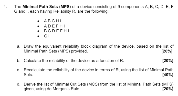 Solved 4. The Minimal Path Sets (MPS) of a device consisting | Chegg.com