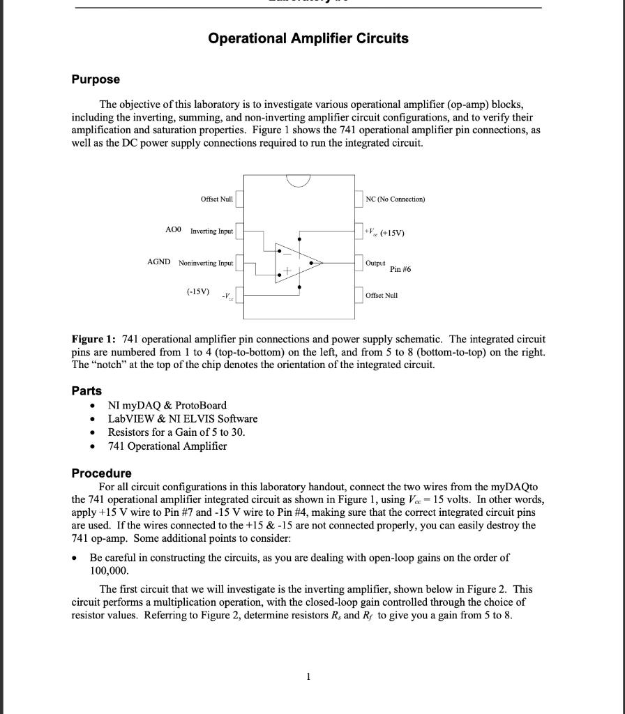 Operational Amplifier Circuits Purpose The objective | Chegg.com