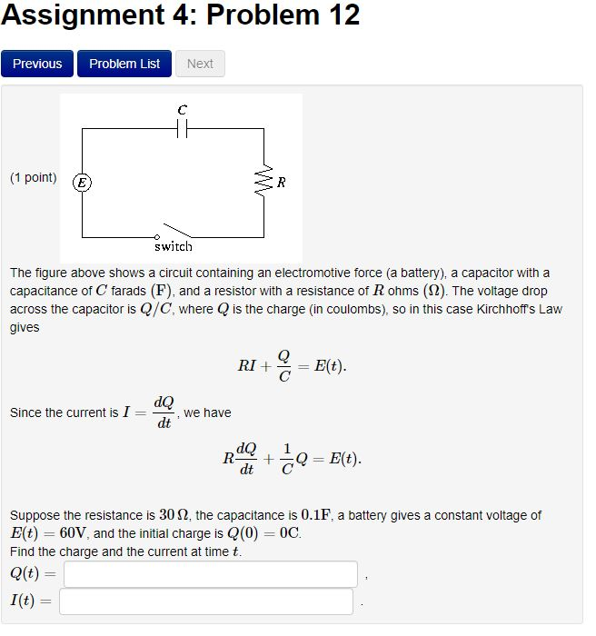 Solved Assignment 4: Problem 12 Previous Problem List Next | Chegg.com Solved Assignment 4: Problem 12 Previous Problem List Next | Chegg.com