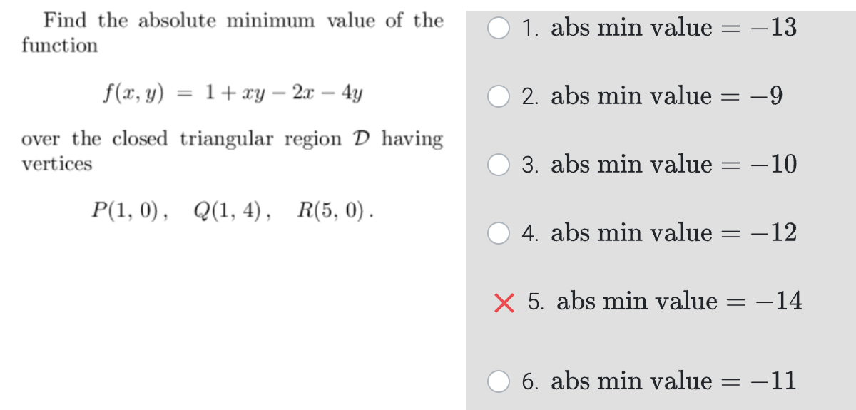 Solved Find the absolute minimum value of the function | Chegg.com
