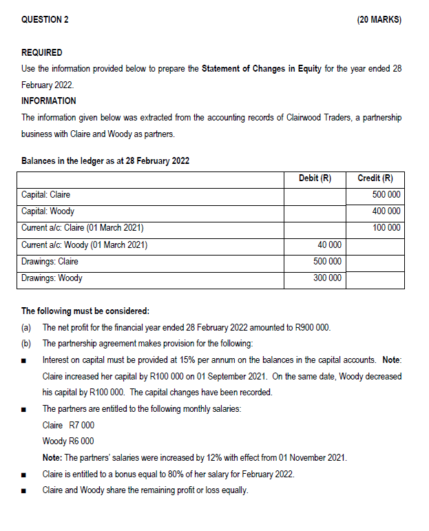 QUESTION 2 (20 MARKS) REQUIRED Use the information | Chegg.com QUESTION 2 (20 MARKS) REQUIRED Use the information | Chegg.com