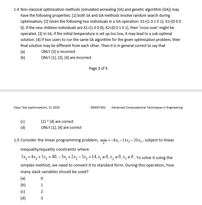 1.4 Non-classical optimization methods (simulated | Chegg.com
