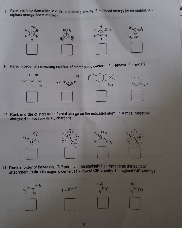 Solved E. Rank each conformation in order increasing energy | Chegg.com