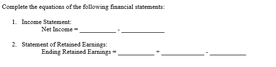 Solved Complete the equations of the following financial | Chegg.com